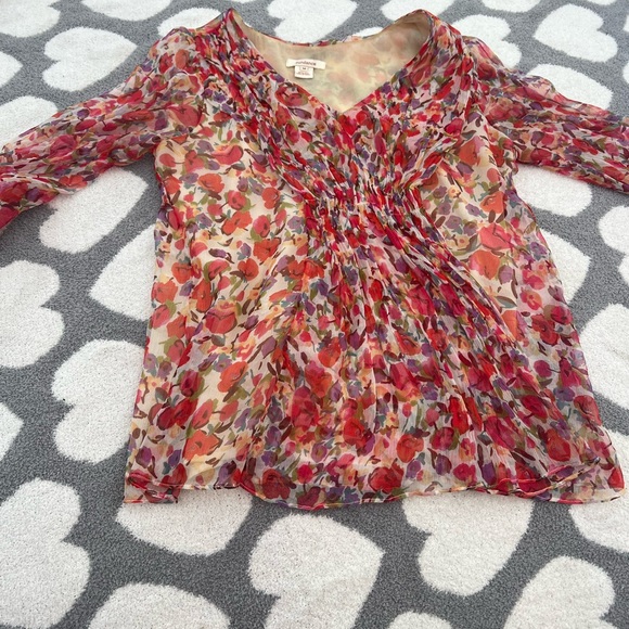 Sundance | Tops | Sundance Silk Watercolor Floral Ruffle Front Blouse ...